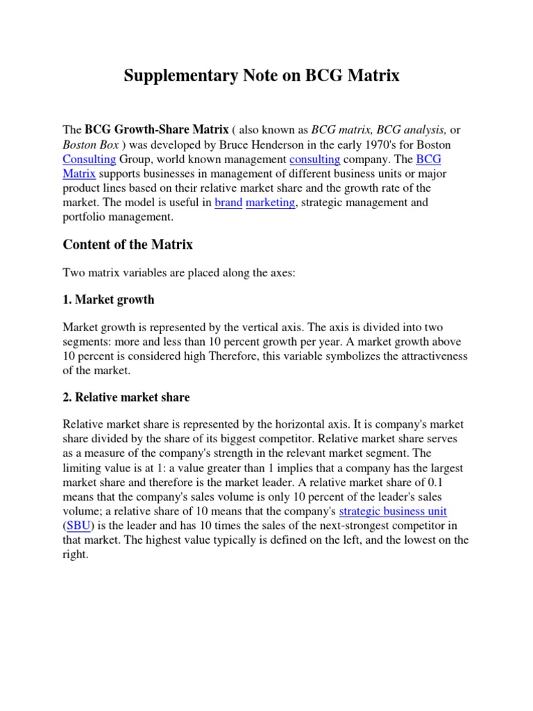 BCG Matrix Supplementary Note | PDF | Economies | Business
