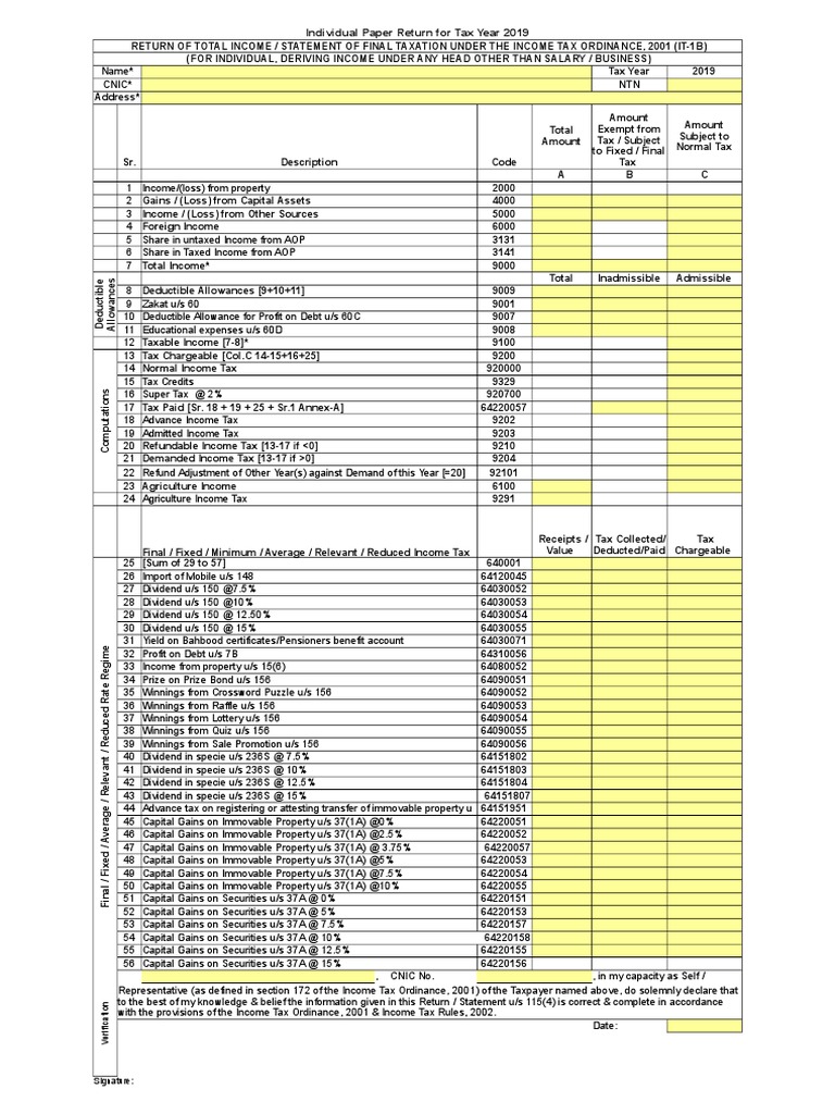 In Come Tax Return Form 2019 | PDF | Capital Gains Tax | Income Tax