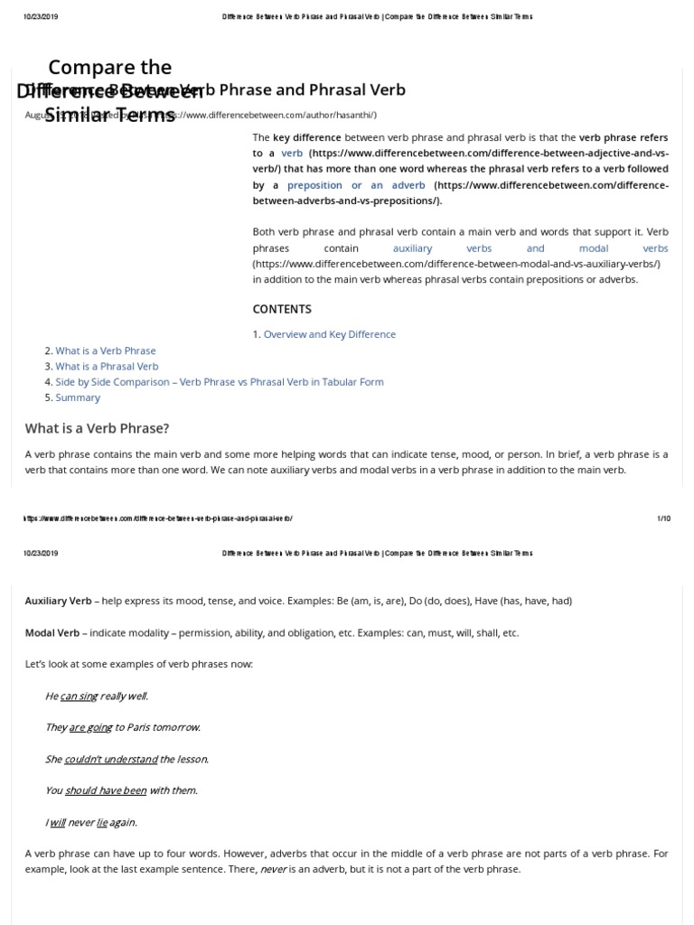 Difference Between Verb Phrase and Phrasal Verb - Compare The Difference Between Similar Terms ...