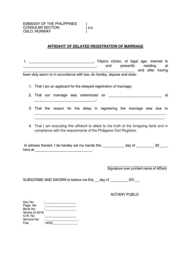 Affidavit of Delayed Registration of Marriage | PDF | Social Science | Law