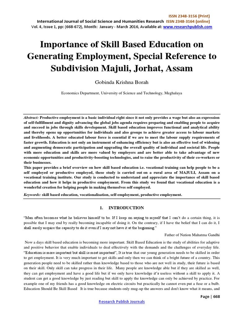 Importance Of Skill Based Education 2994 Pdf Employment