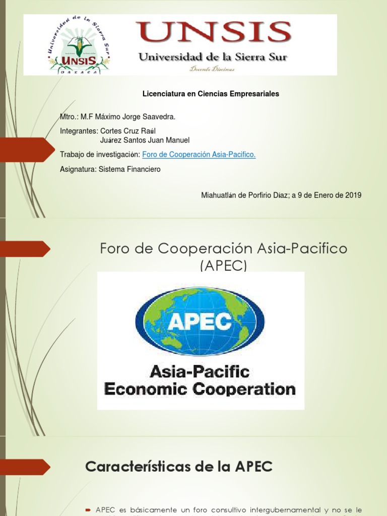 Presentación APEC 1 | PDF | Cooperacion economica Asia Pacifico ...