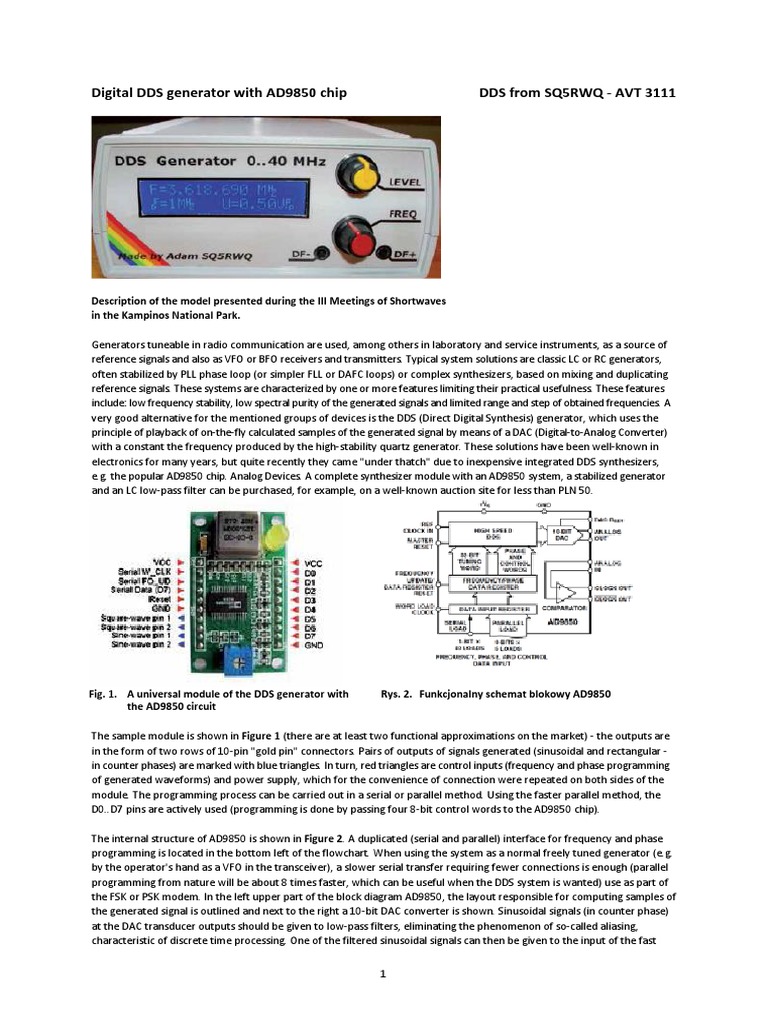 AD9850 DDS Generator Overview | PDF | Sampling (Signal Processing ...