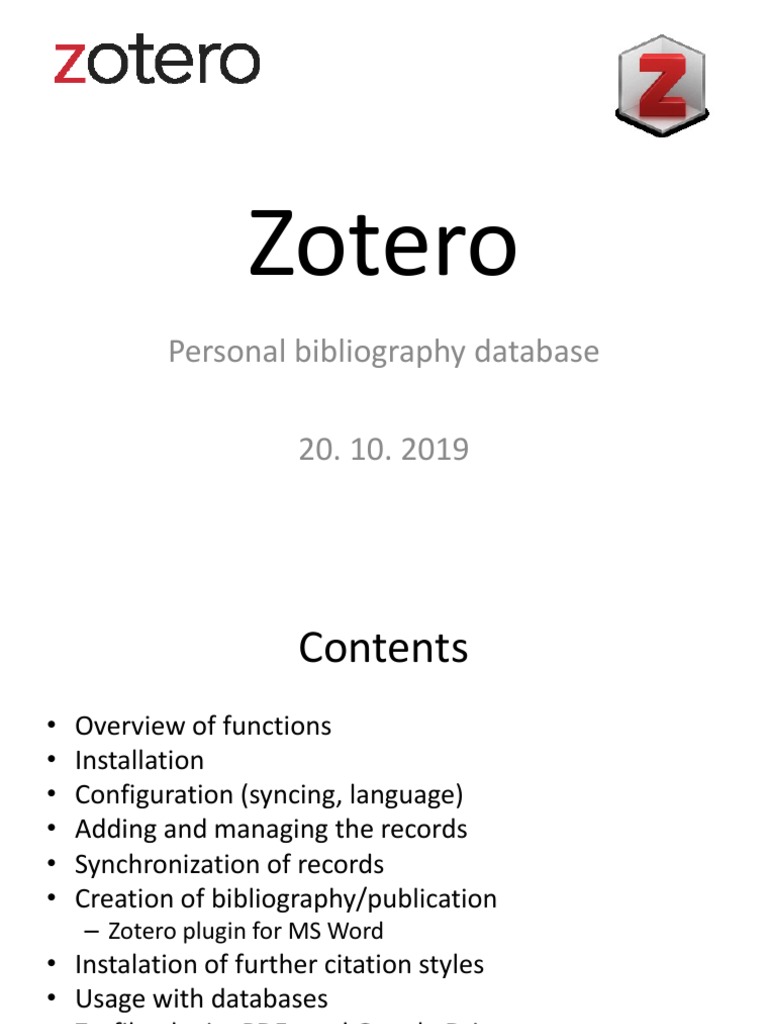 Zotero: Personal Bibliography Database 20. 10. 2019 | PDF | Software ...