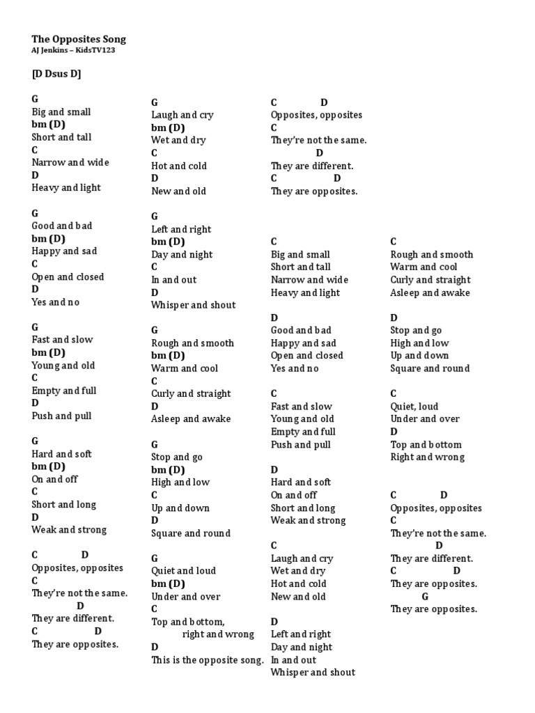 The Opposites Song for Kids | PDF | Nature | Nature