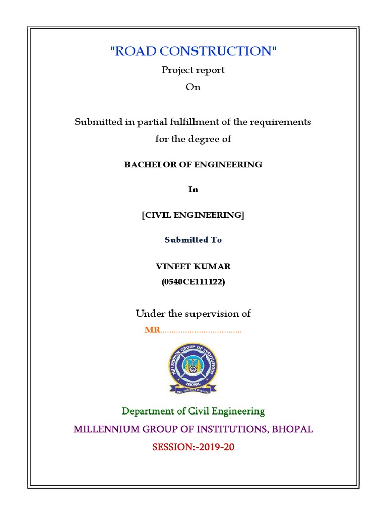 "Road Construction": Project Report On Submitted in Partial Fulfillment ...