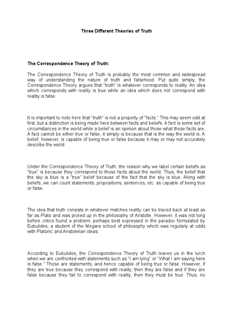 Three Theories of Truth Explained | PDF | Correspondence Theory Of ...