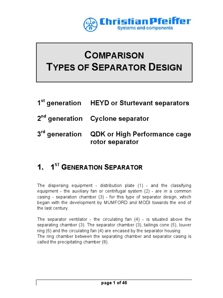 Separators of Different Generations | PDF | Mill (Grinding) | Bearing (Mechanical)