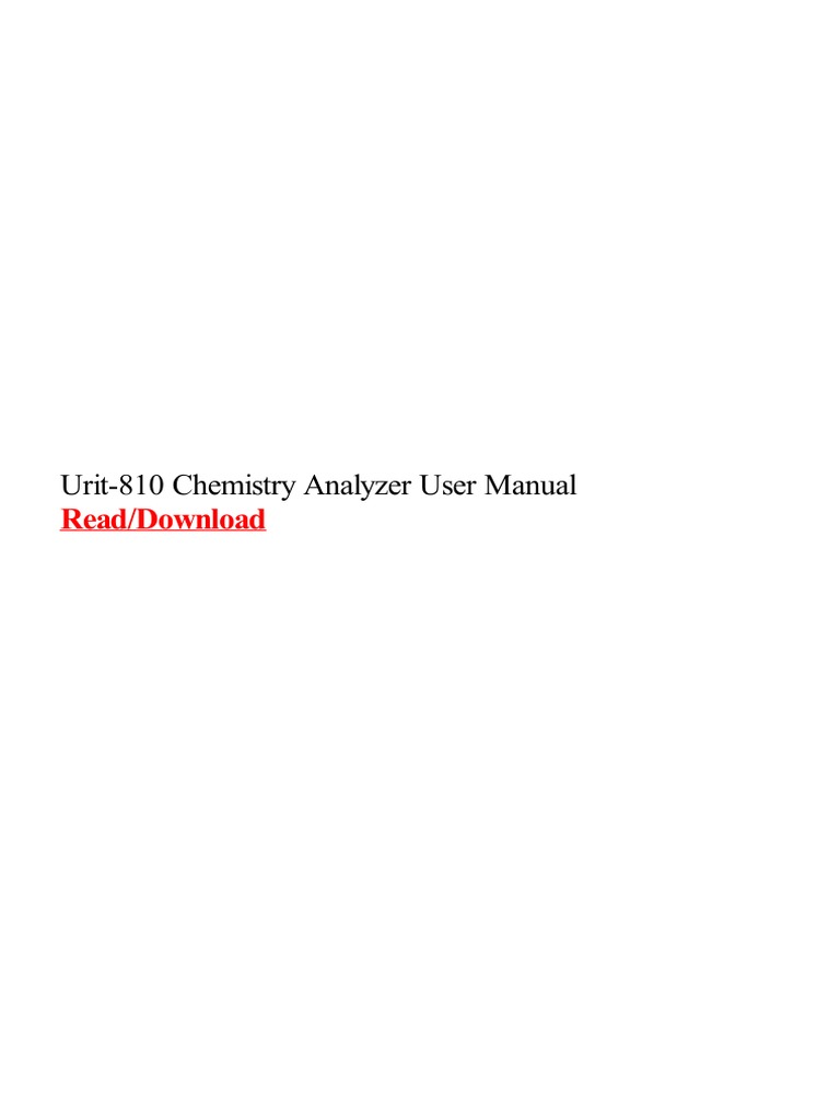 Urit 810 Chemistry Analyzer User Manual | PDF