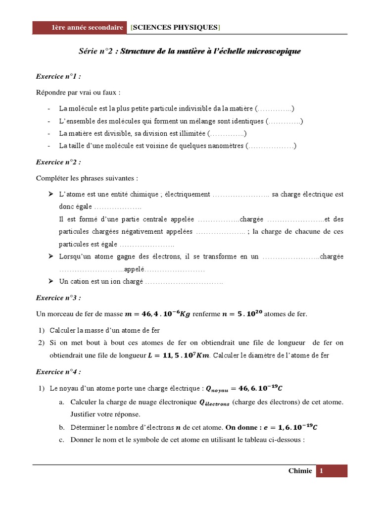 Structure de la matière : 1ère année | PDF | Atomes | Ion