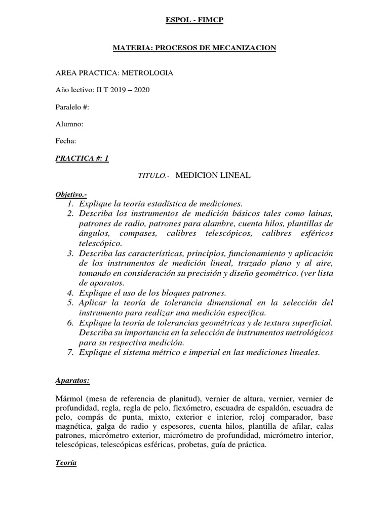 Practica 1 Medicion Lineal | PDF | Instrumento de medición | Herramientas