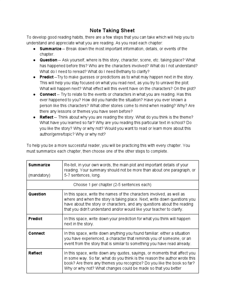 Note Taking Sheet | Download Free PDF | Cognition