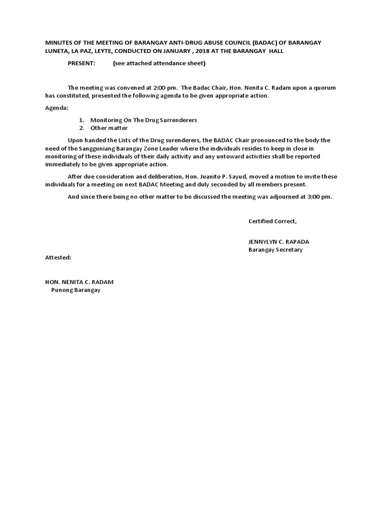 Badac Minutes | PDF | Quorum | Philippines