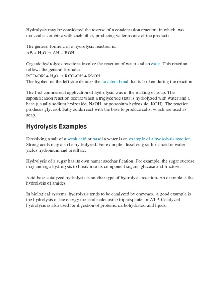 Hydrolysis Examples: Ester | PDF | Cooking, Food & Wine | Science ...