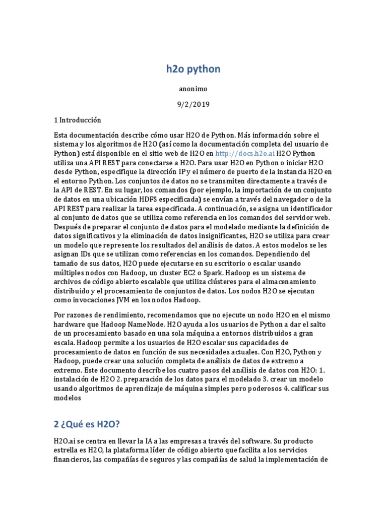 Guía de H2O para Usuarios de Python | PDF | Apache Hadoop | Grupo de computadoras