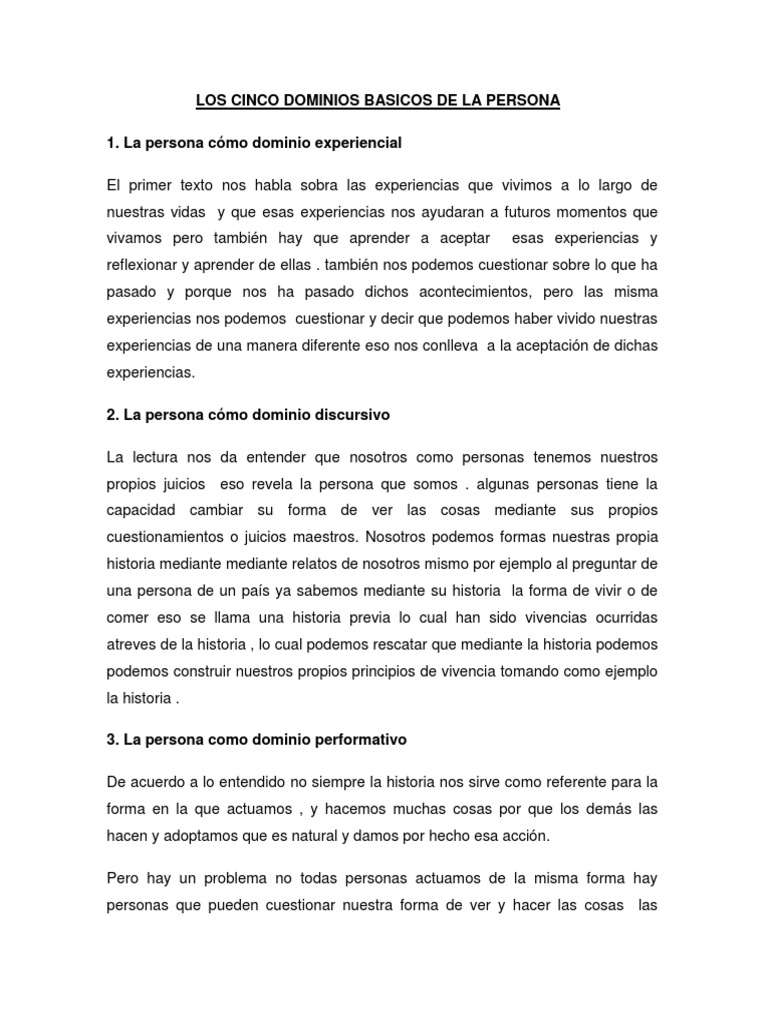 Los Cinco Dominios Basicos de La Persona | PDF | Vida | Moralidad