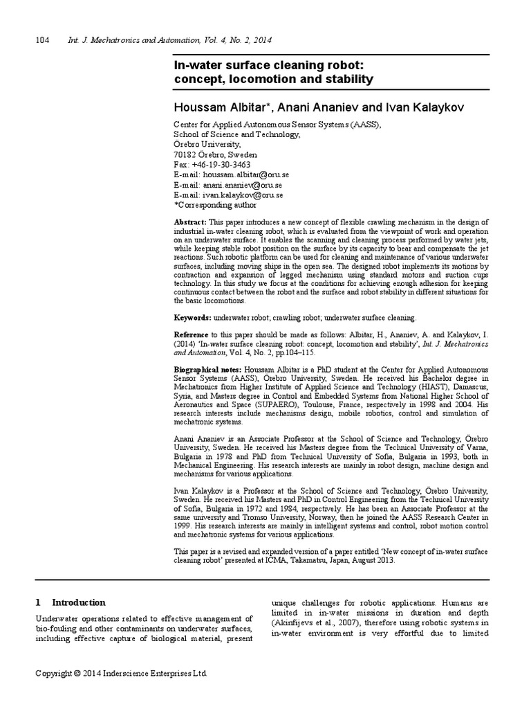 Water Surface Cleaning Robot Pdf Friction Force