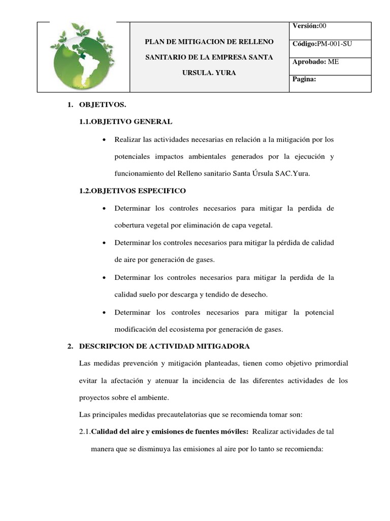 Plan de Mitigacion | PDF | Residuos | Vertedero