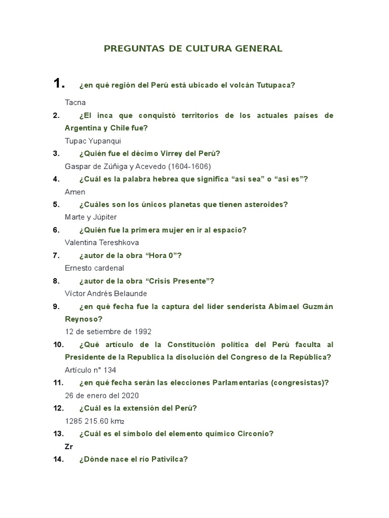 Preguntas de Cultura General | PDF