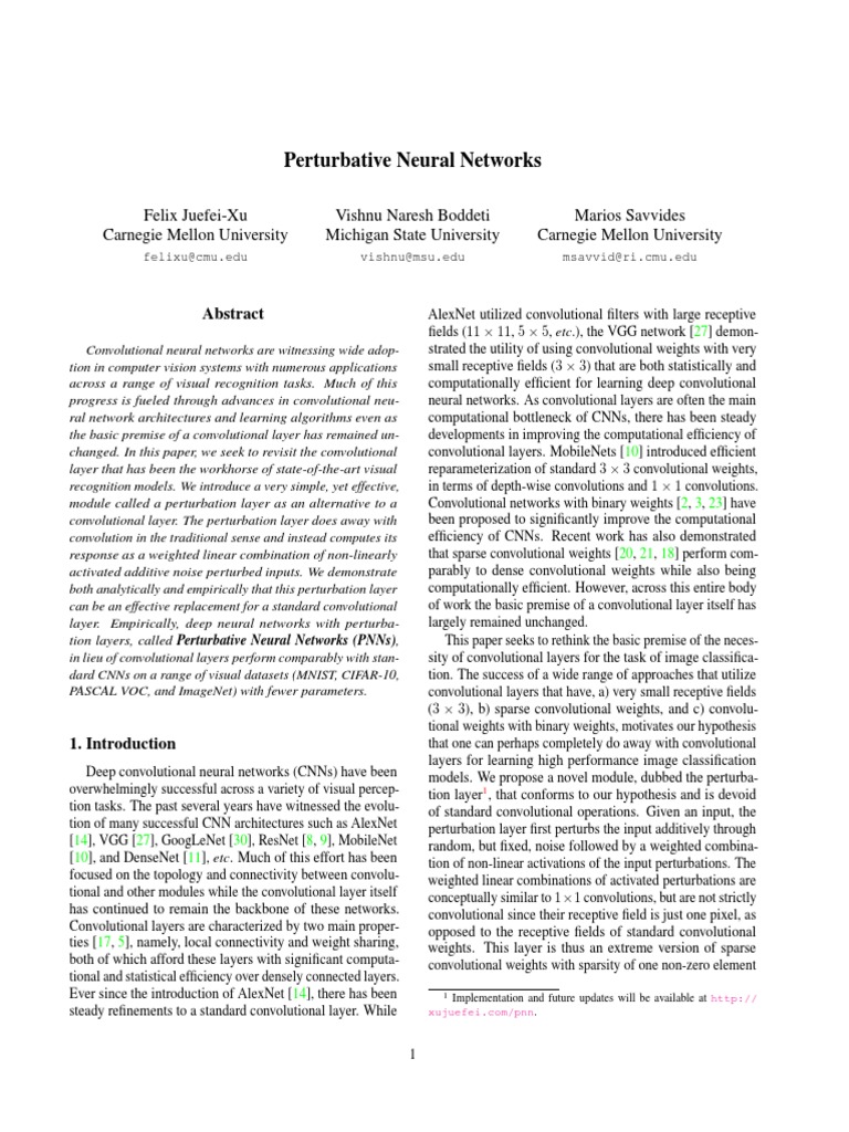 Perturbative Neural Networks | PDF | Artificial Neural Network | Cybernetics
