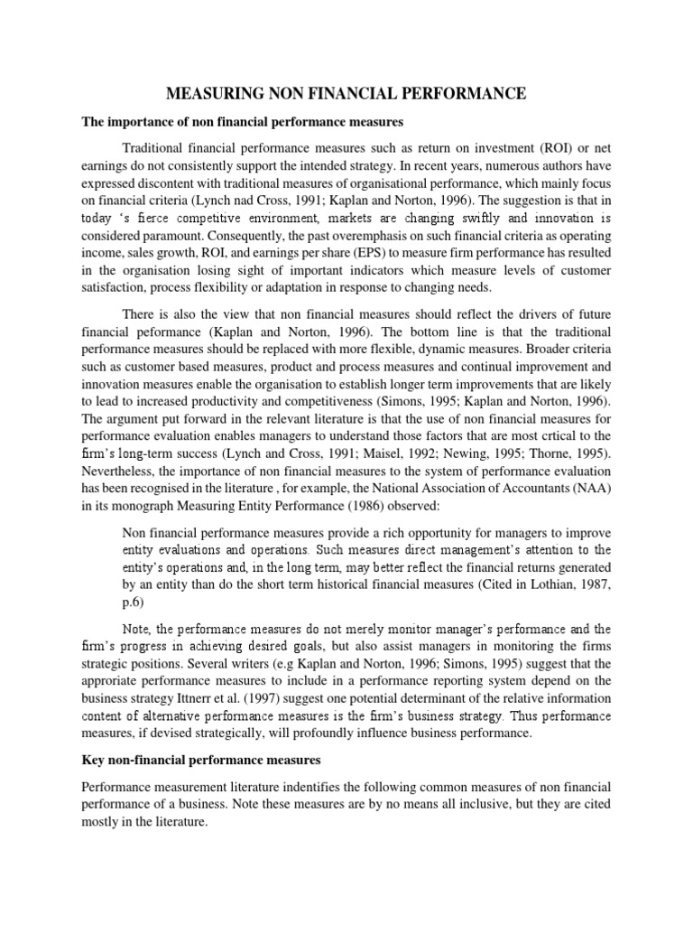 Non-Financial Performance Metrics | PDF | Return On Investment ...