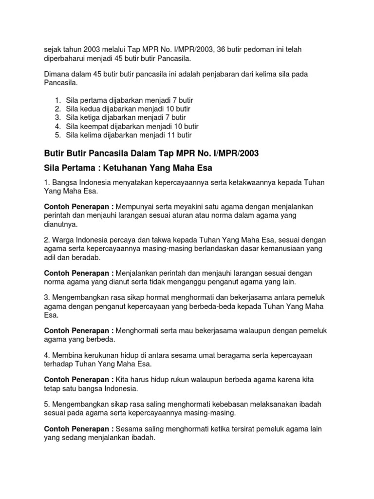 Butir Pancasila Sesuai TAP MPR | PDF