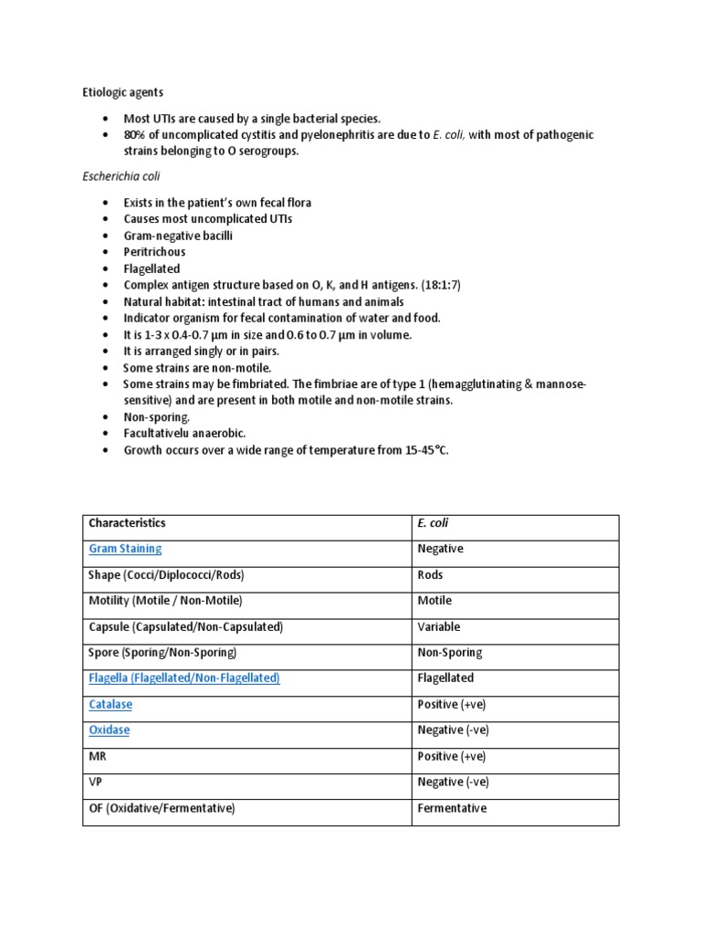 Etiologic Agents UTI | PDF | Urinary Tract Infection | Escherichia Coli