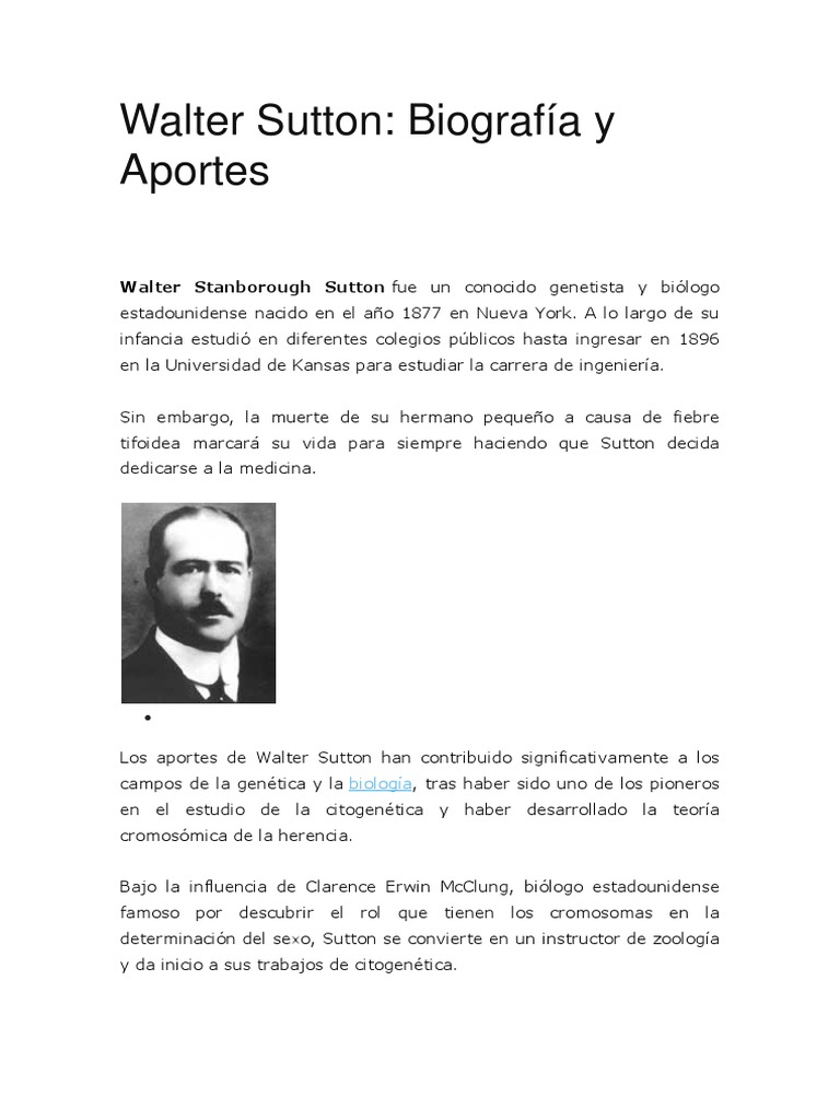 Walter Sutton Biografia y Aportes | PDF | Mitosis | Mitosis