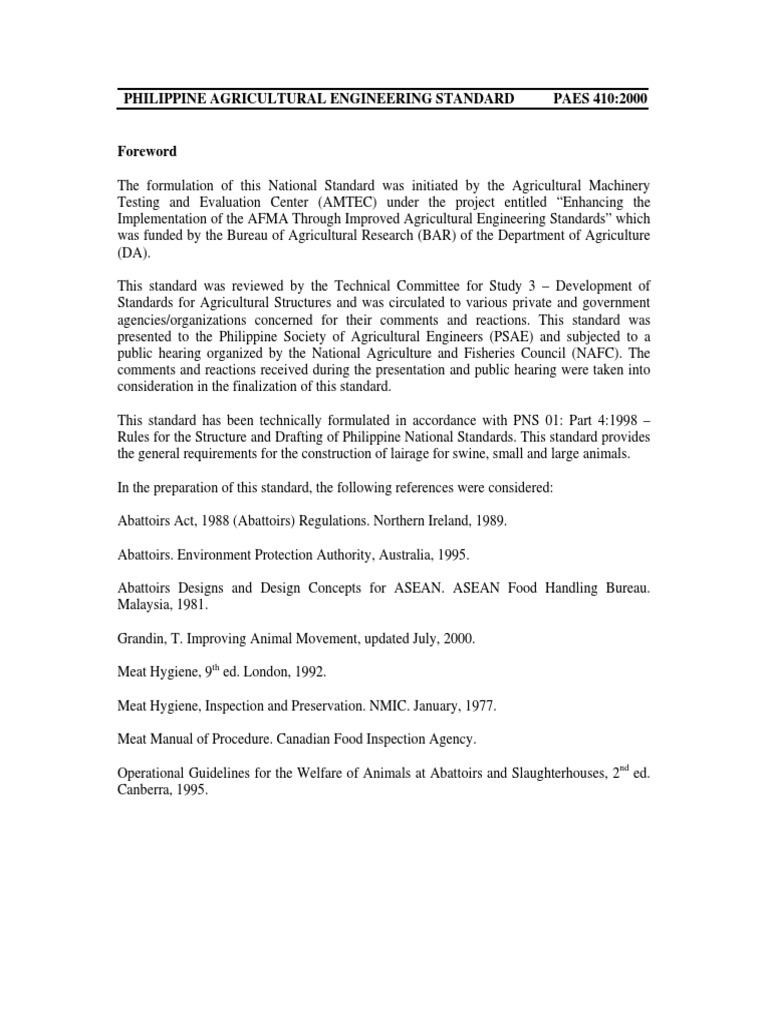Philippine Standard for Lairage Design | PDF | Slaughterhouse | Nature