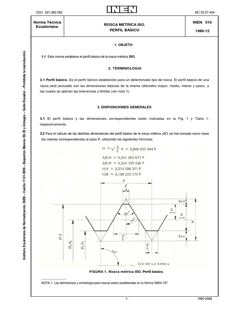 INEN Rosca Metrica ISO Perfil Basico | Reglas | La referencia funciona
