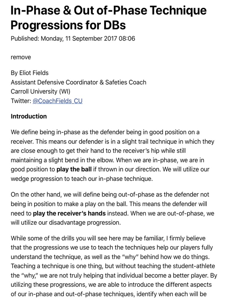 In-Phase & Out Of-Phase Technique Progressions For DBs | PDF | Sports ...