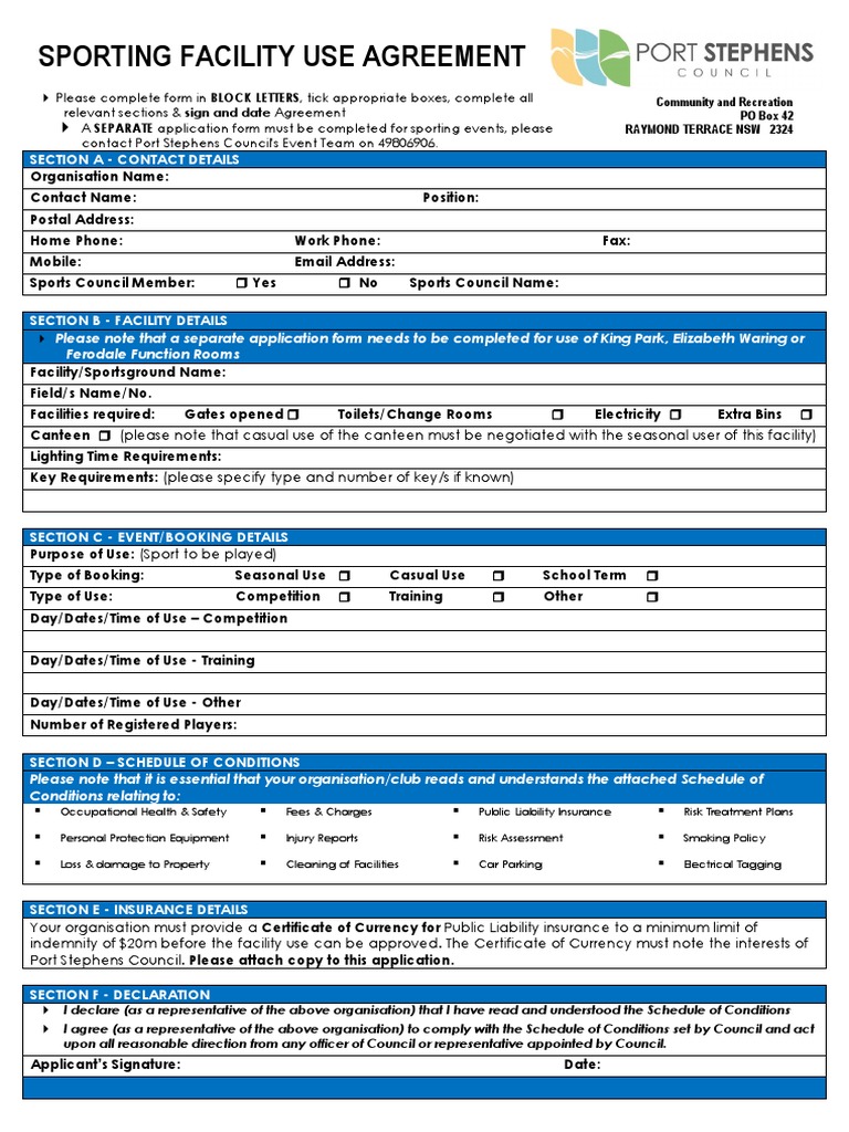 Sporting Facility Use Agreement | PDF | Liability Insurance | Insurance ...