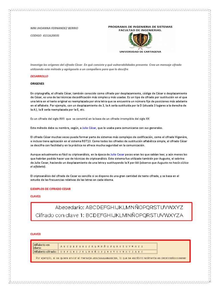 Acyividad 1 Codigo Cesar Auditoria de Sistemas | PDF | Criptografía ...