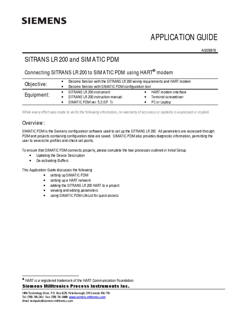 Application Guide: Sitrans LR 200 and Simatic PDM | Download Free PDF ...