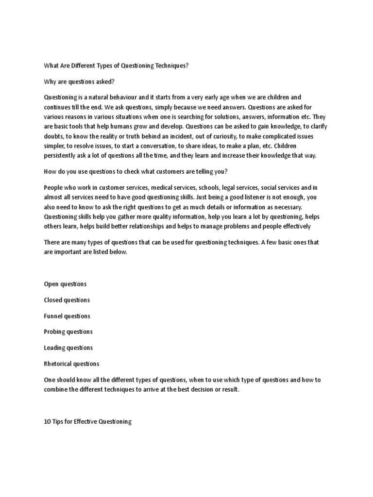 Types of Questioning Techniques | PDF | Question | Conversation