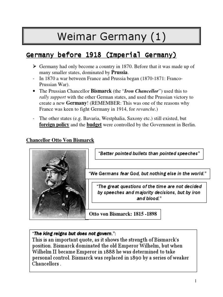 Weimar Germany: Politics and Society Overview | PDF | Otto Von Bismarck ...
