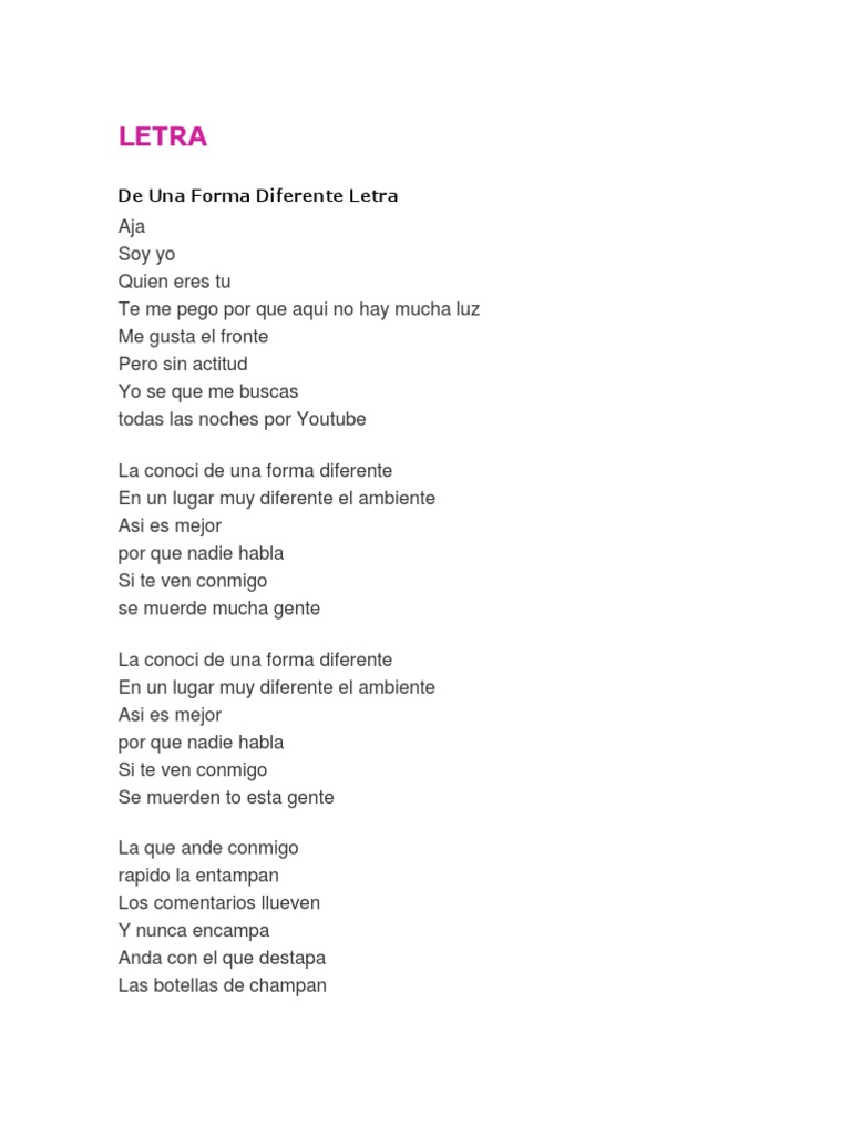 Letra "De Una Forma Diferente" | PDF
