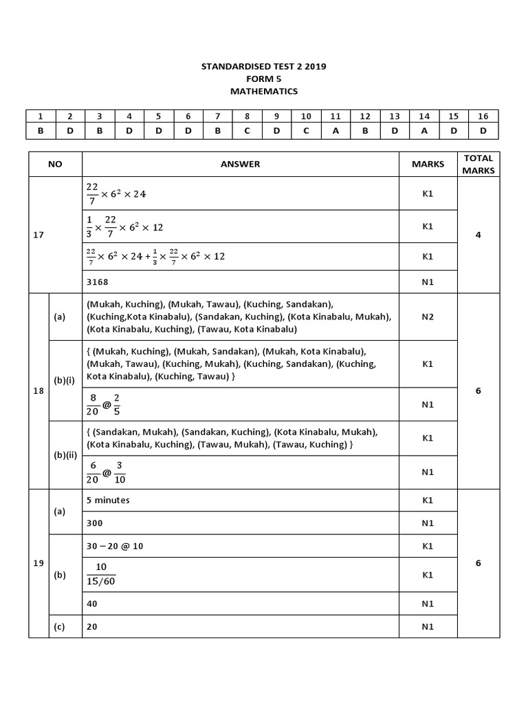 Standardised Test 2 2019 Form 5 Mathematics | PDF | Teaching Mathematics