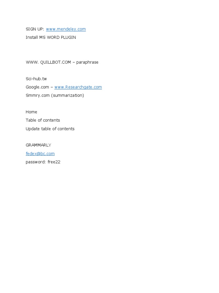 Sign Up: Install Ms Word Plugin | PDF