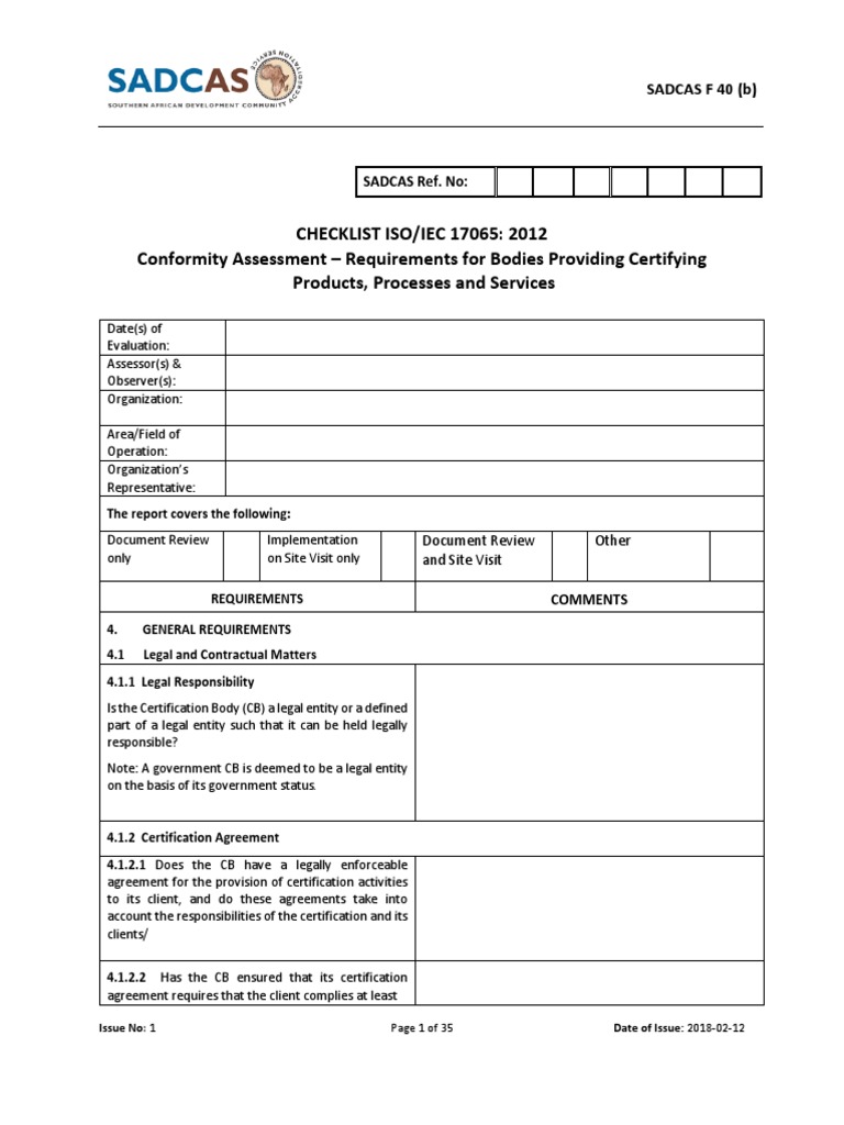 ISO/IEC 17065:2012 Compliance Checklist | PDF | Audit | Internal Audit