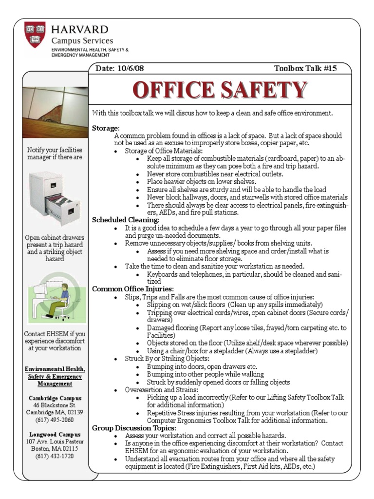 Toolbox Talks Office Safety | PDF | Hazards | Human Factors And Ergonomics
