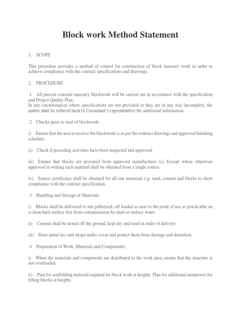 Sample CHB Installation | PDF | Masonry | Specification (Technical ...