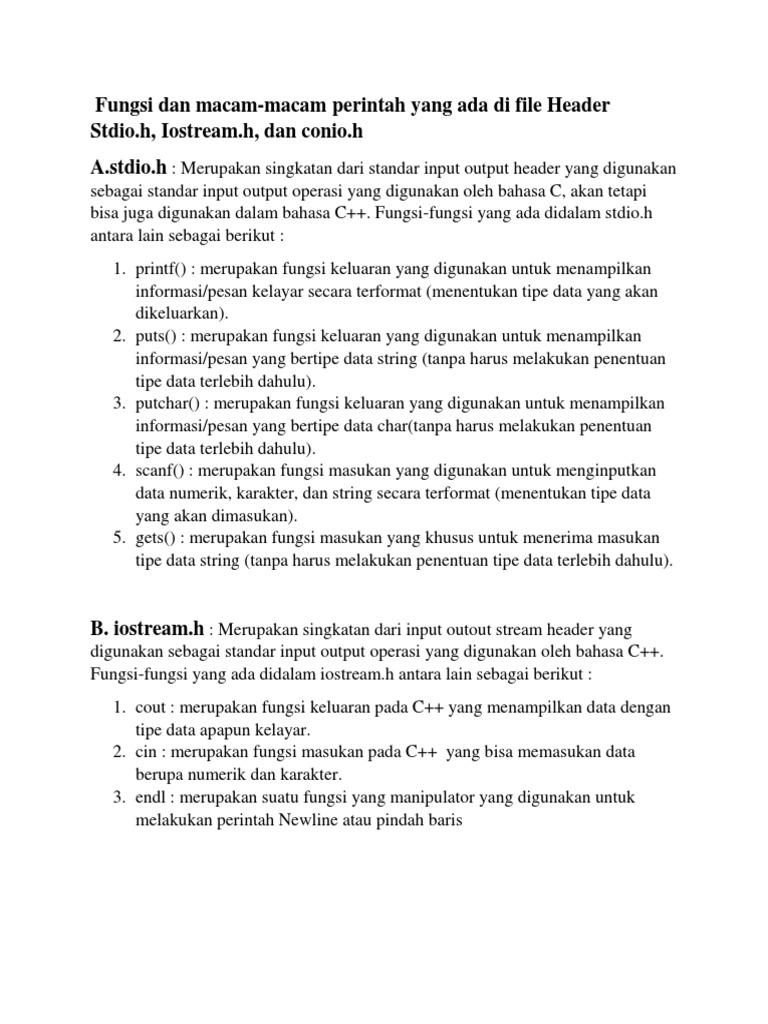 Fungsi Dan Macam File Header CPP | PDF