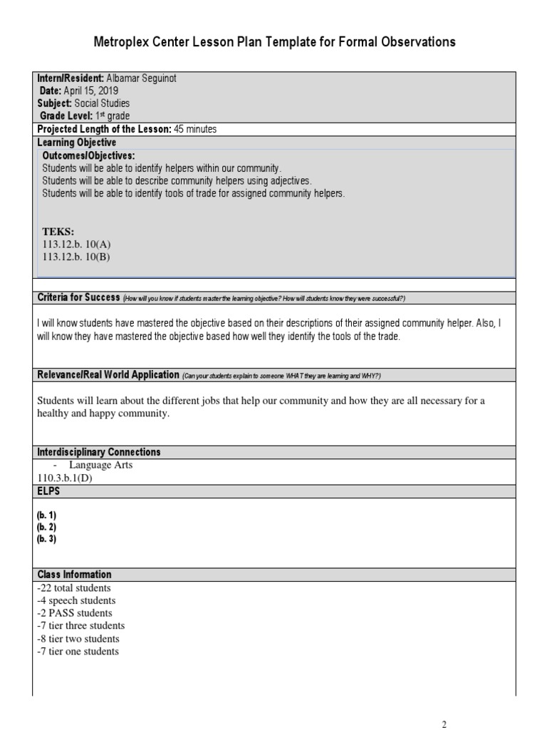 Community Helpers Lesson Plan | PDF | Lesson Plan | Teachers