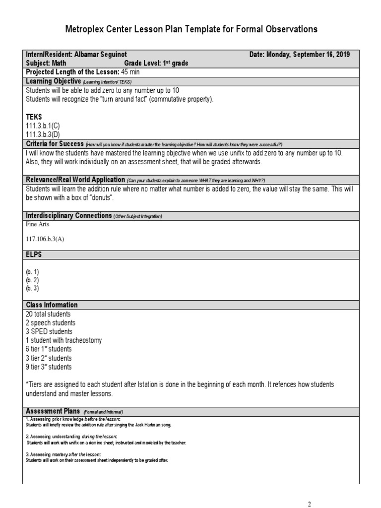 Adding Zero Lesson Plan | PDF | Classroom | Teachers