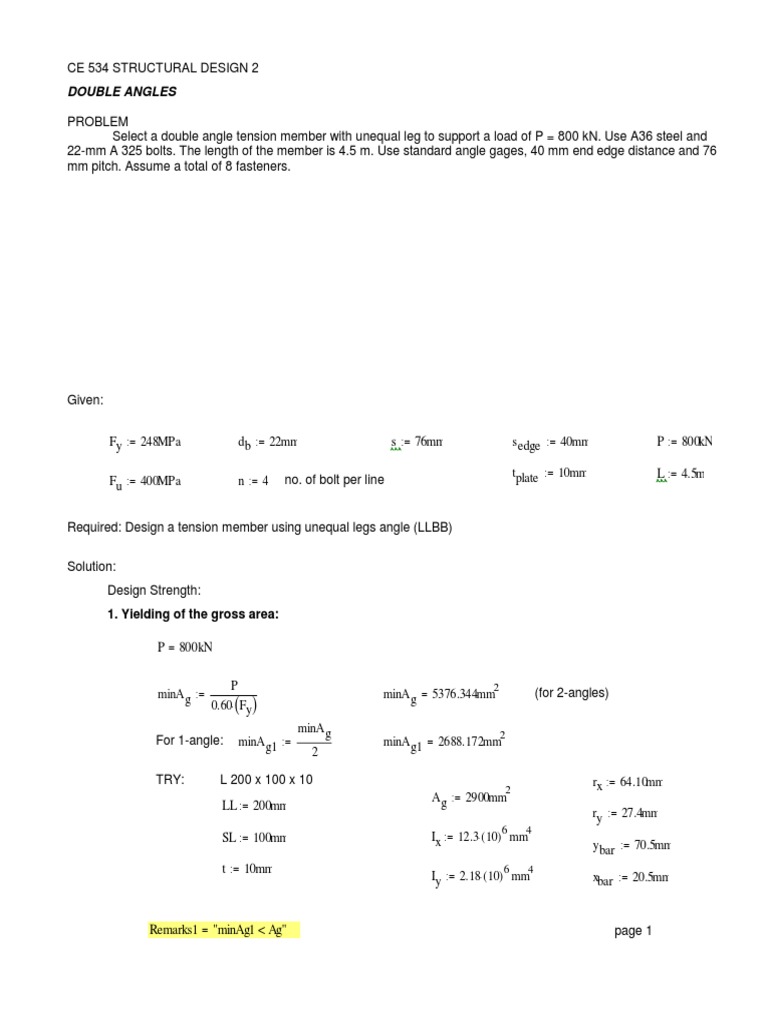 Problem Double Angles | PDF | Components | Building Engineering