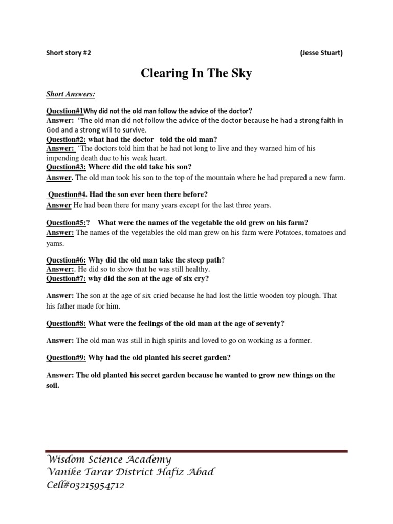 Clearing in The Sky: Short Answers | PDF