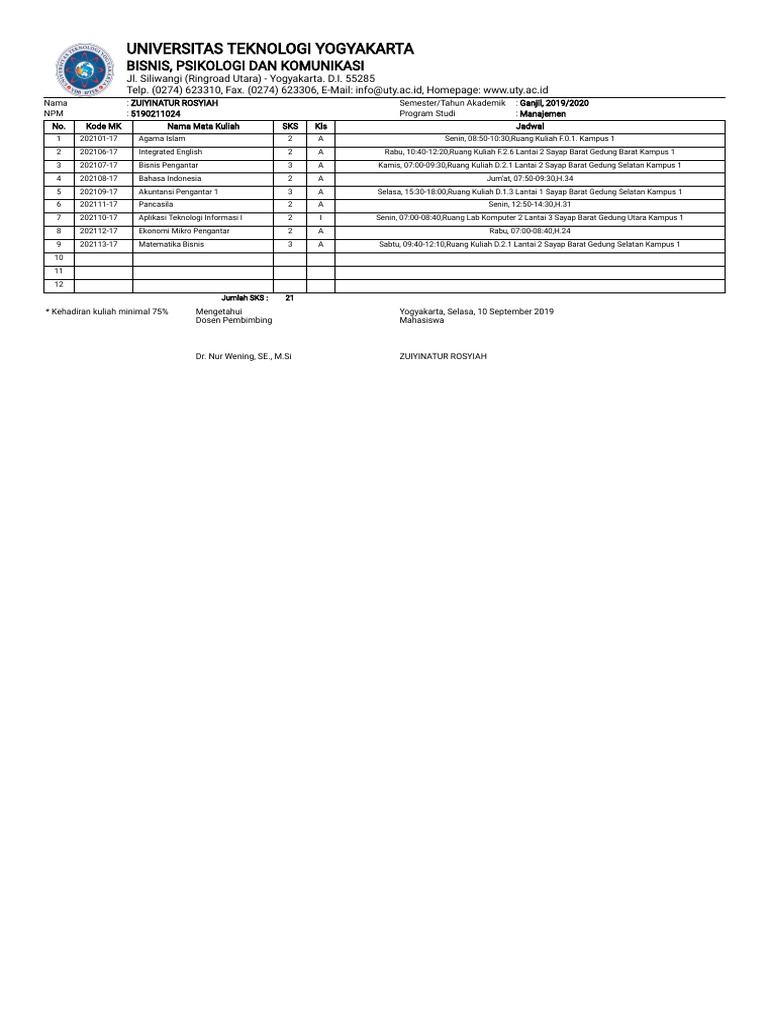 Jadwal Manajemen Uty | PDF