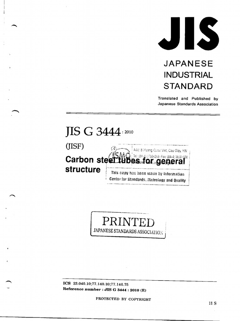 Jis G 3444 2010 Carbon Steel Tubes For General Structure PDF | PDF
