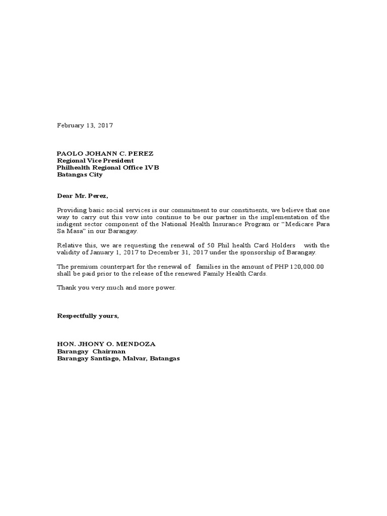 Letter To Philhealth | PDF